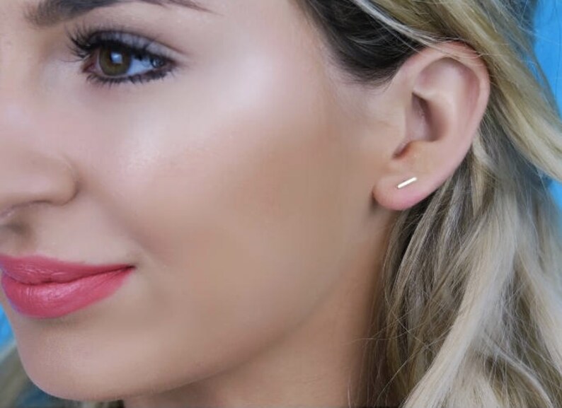 Gold Bar Earrings Tiny Line Studs Stud Earrings Staple | Etsy