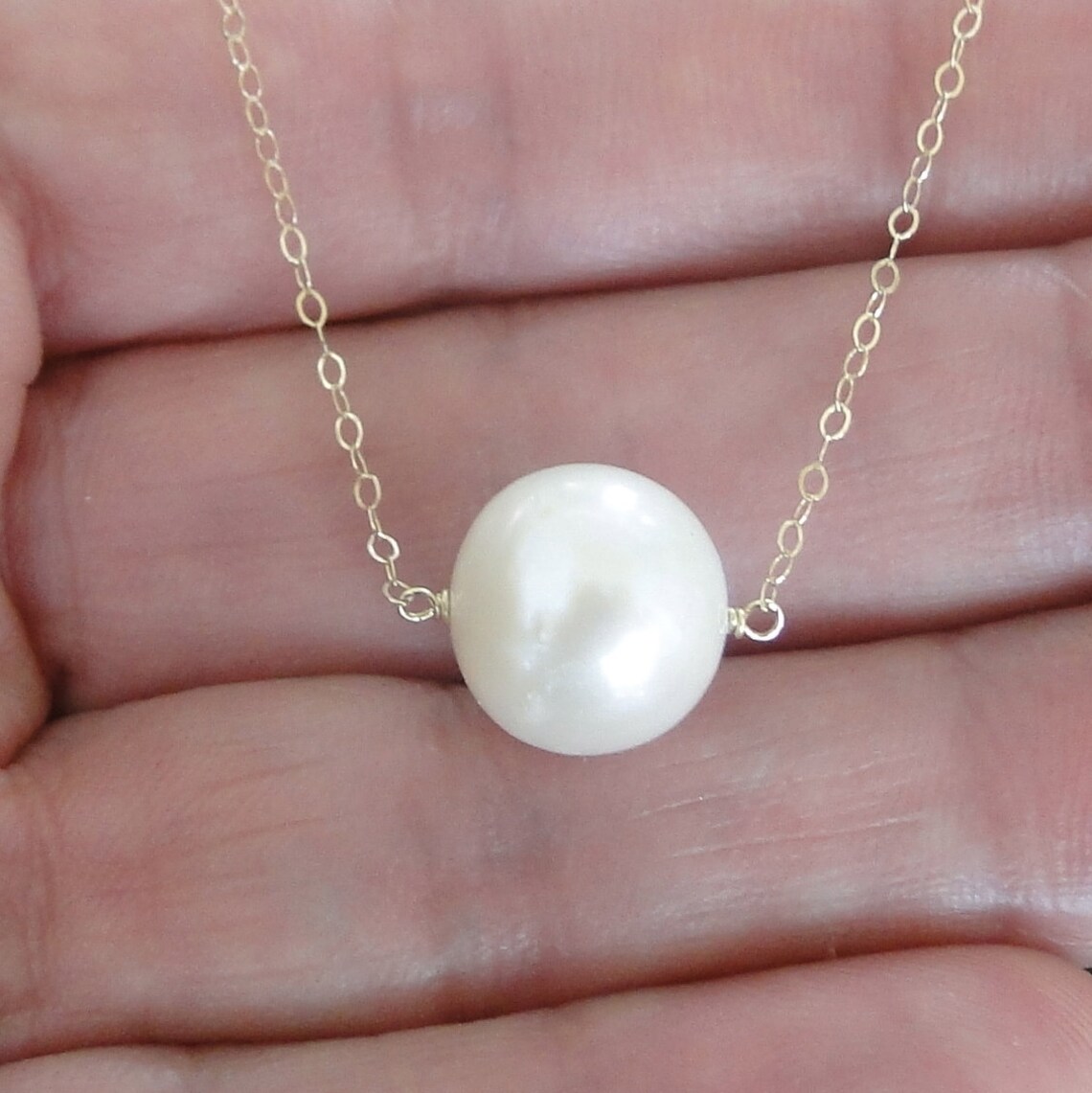Single Pearl Necklace Pearl Solitaire 14K Gold 10mm | Etsy