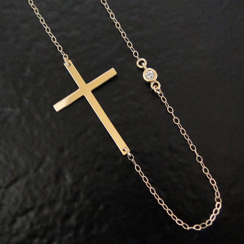 Gold Sideways Cross Necklace With Genuine Diamond 14K Yellow - Etsy