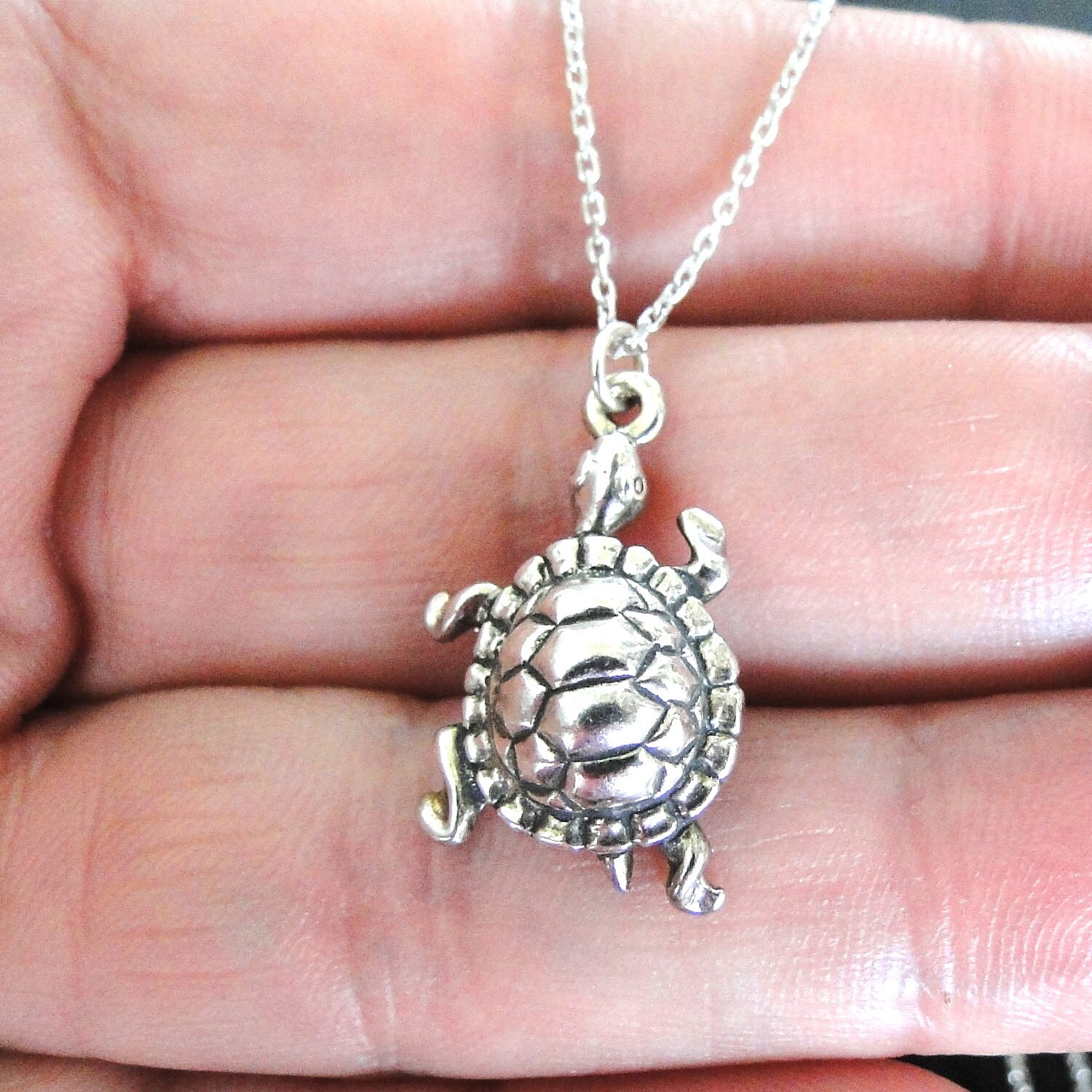 Sterling Silver Turtle Necklace As Seen On Jules Courtney Cox of Cougar Town
