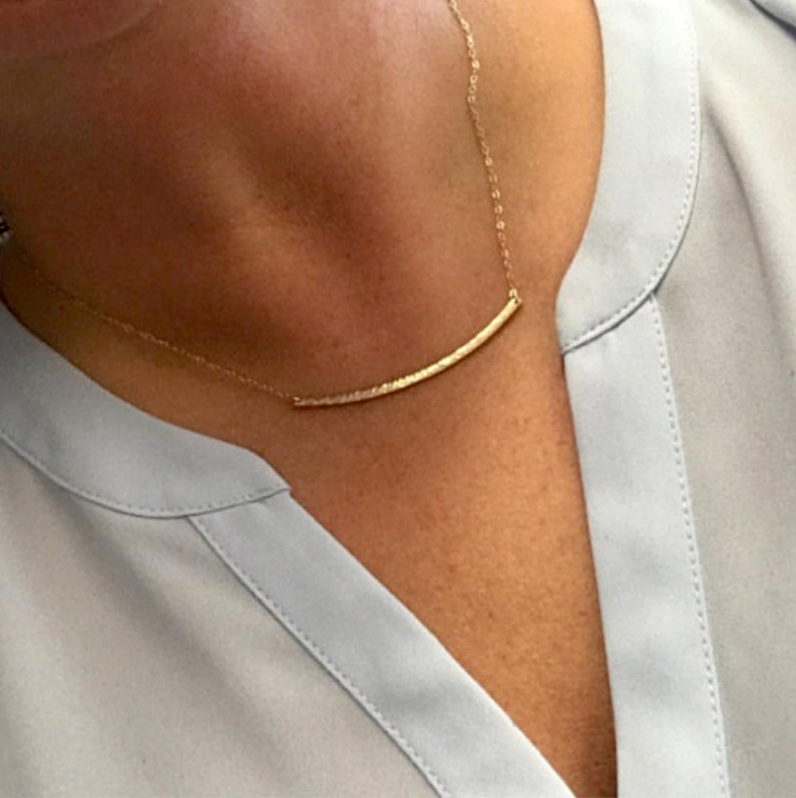 Gold Curved Bar Necklace Hammered Curved Bar as Seen on - Etsy