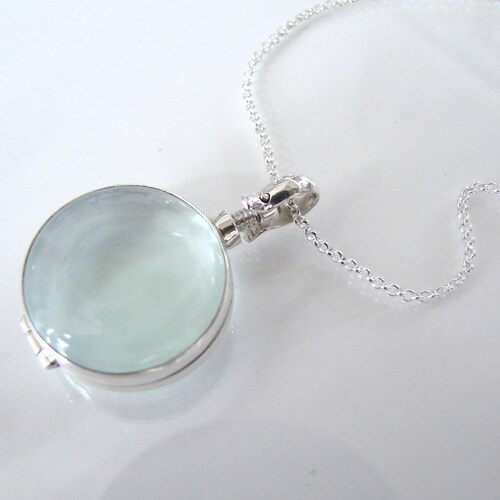 Clear Glass Locket Pendant Necklace Silver Round Sterling | Etsy