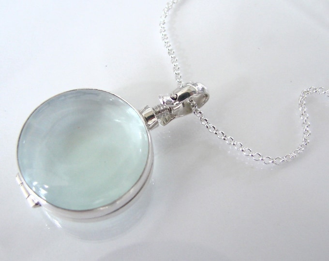 Clear Glass Locket Pendant Necklace Silver Round Sterling Silver Glass ...