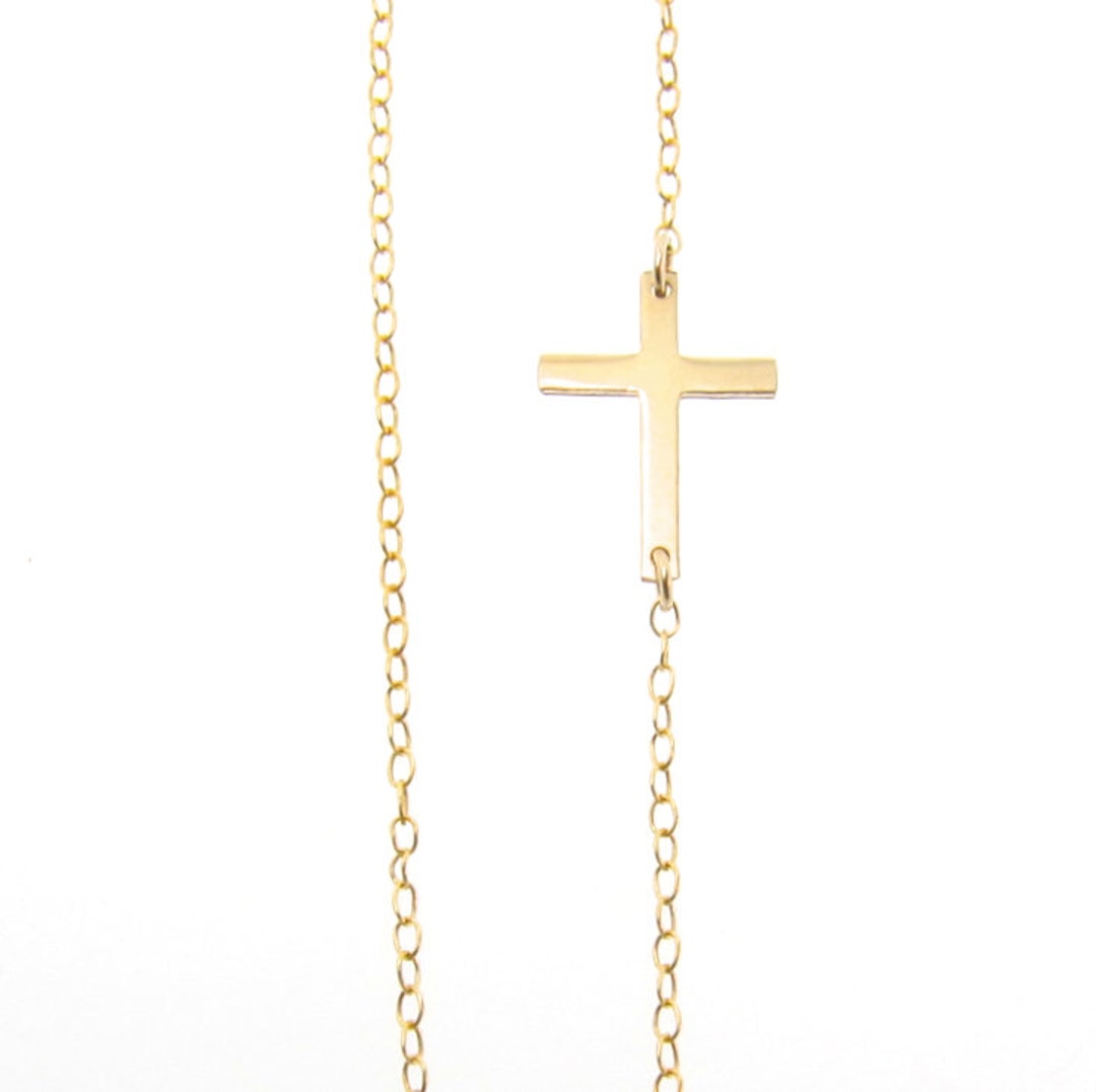 Tiny Sideways Cross Necklace - off Center, Gold Filled, Sterling Silver ...