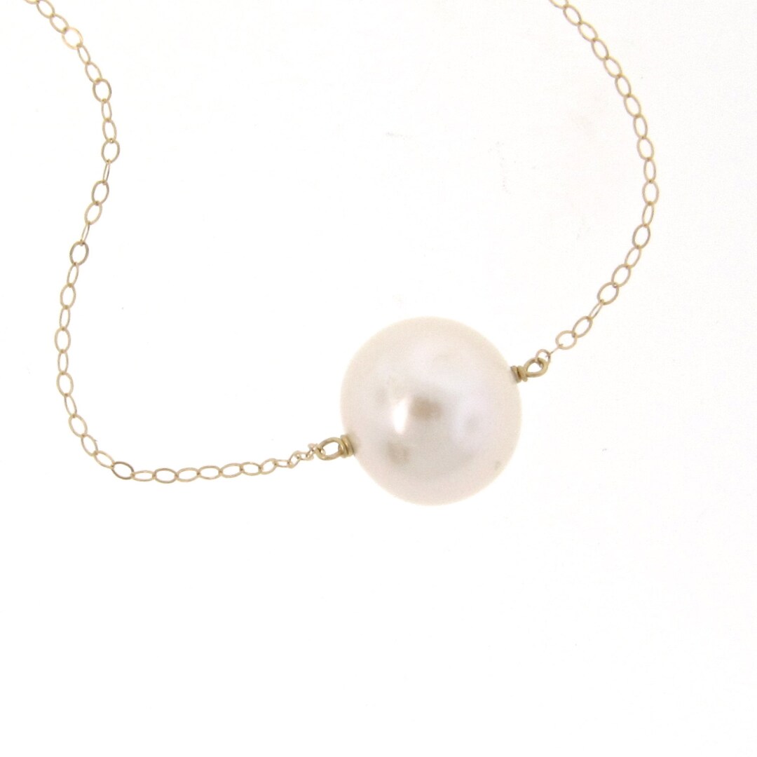 Single Pearl Necklace, Pearl Solitaire 14K Gold, 10mm Solitaire Pearl ...