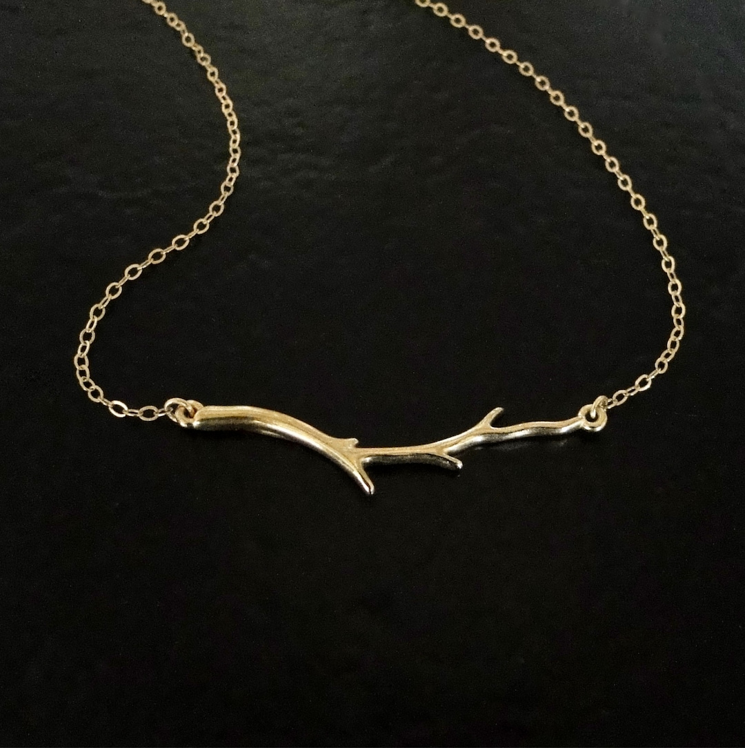 Gold Branch Necklace 14K Yellow Gold Bar Necklace - Etsy
