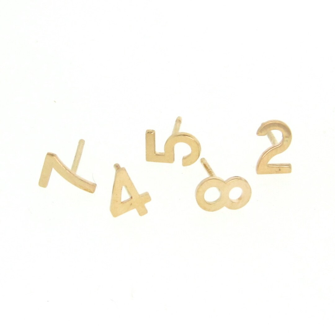 Number Stud Earring - 14k Gold, Any Number Ear Stud, Numeral Stud ...