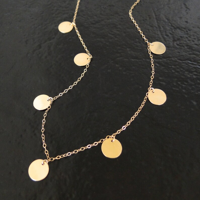 Gold Coin Drop Necklace Round Discs in 14K Yellow or White - Etsy