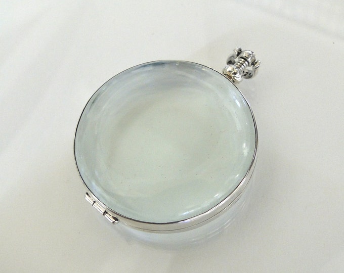 Clear Glass Locket Pendant Necklace Silver Large Round Sterling Silver ...
