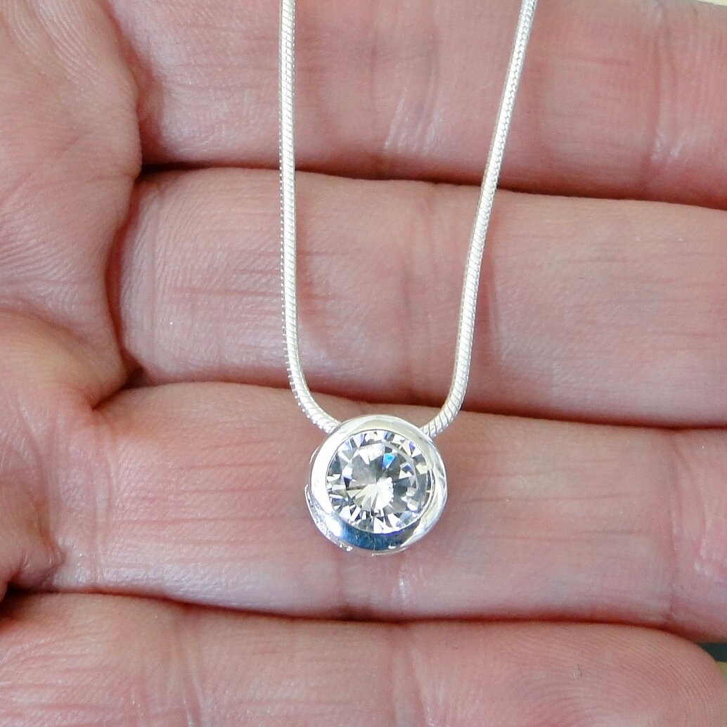 Diamond CZ Solitaire Necklace Sterling Silver and 1 Carat | Etsy Diamond CZ Solitaire Necklace Sterling Silver and 1 Carat | Etsy