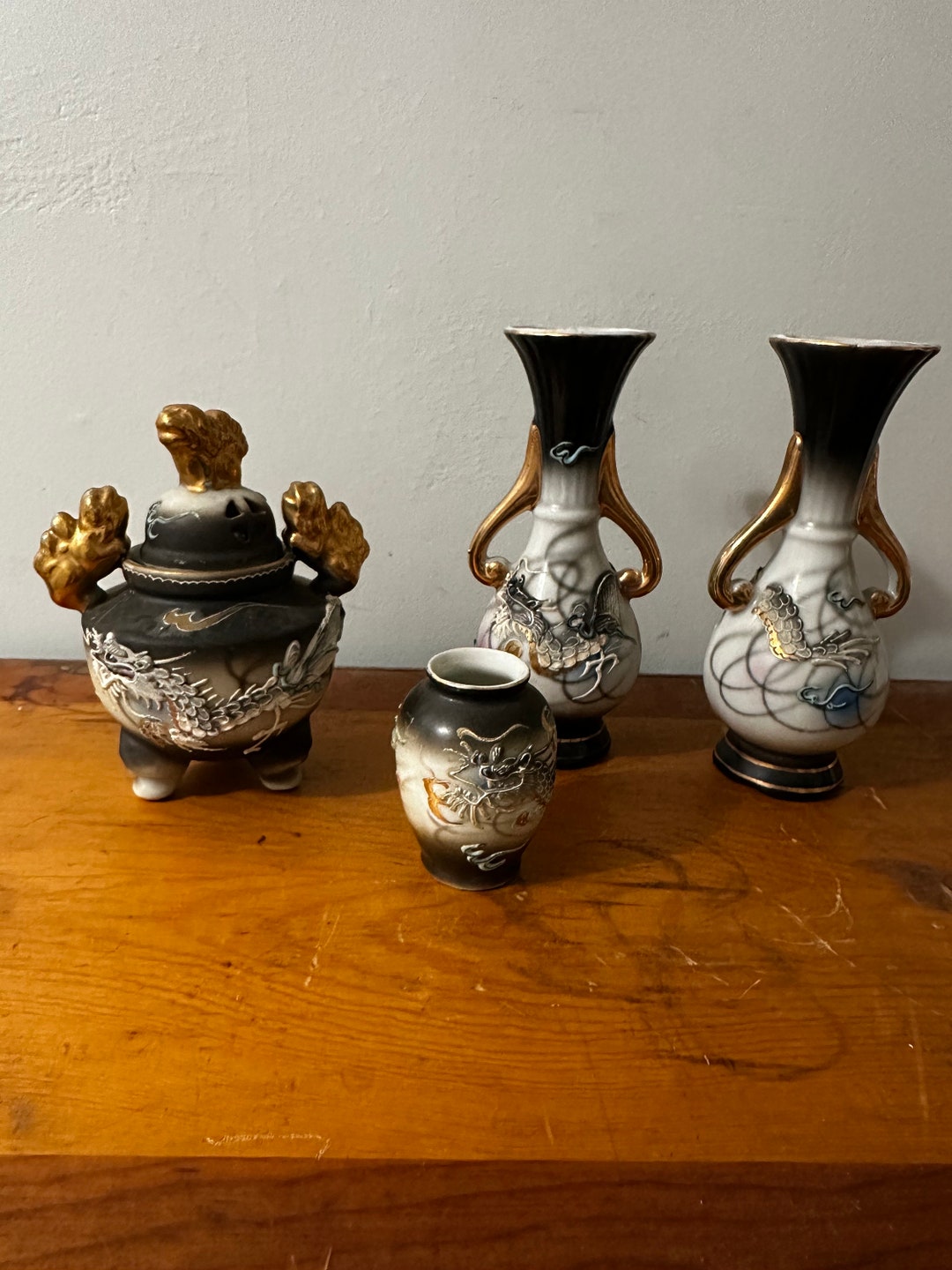 Vintage Dragon Vase Set Betson Made in Japan China Bone China 1940 1950 ...