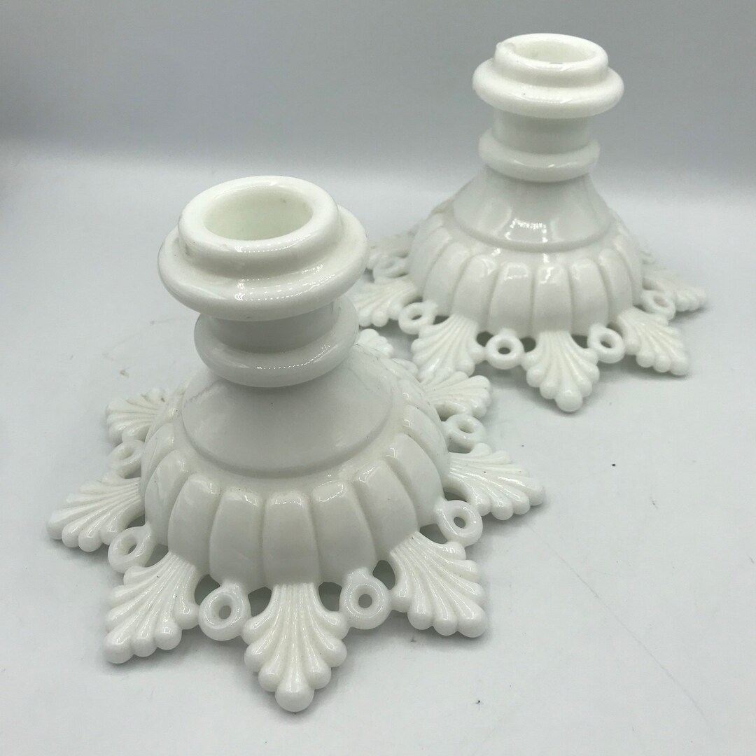 Vintage White Milk Glass Candle Sticks Holders-white Candlesticks ...