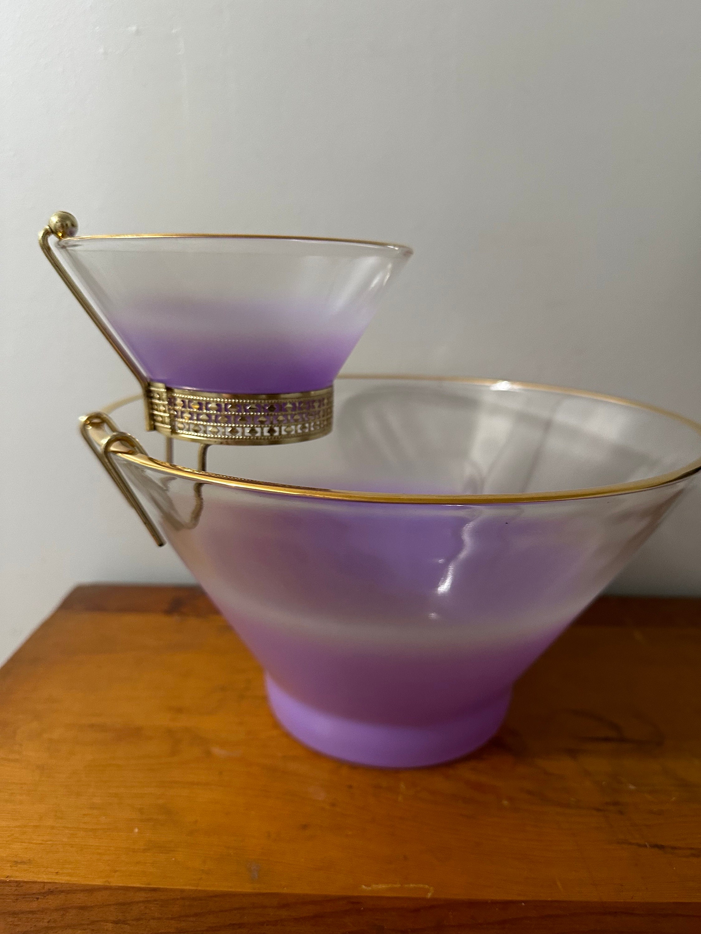 Vintage Atomic Mid Century Modern Chip Dip Glass Bowl Set Gold Purple ...