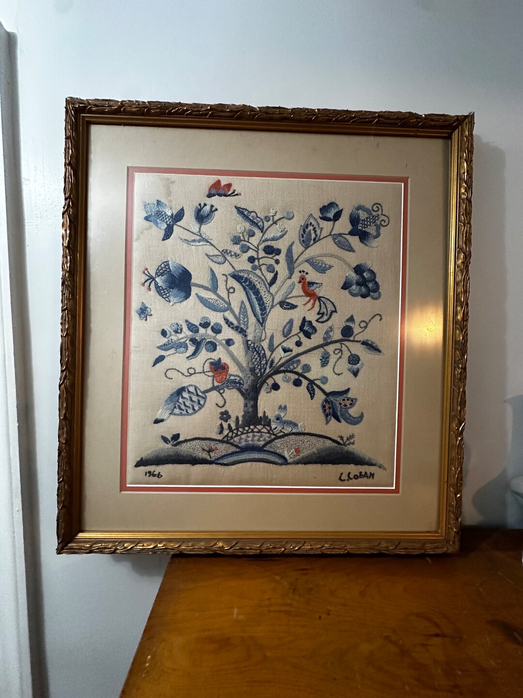 Large Vintage Embroidery Sampler Walllarge Framed Flower Embroidery ...