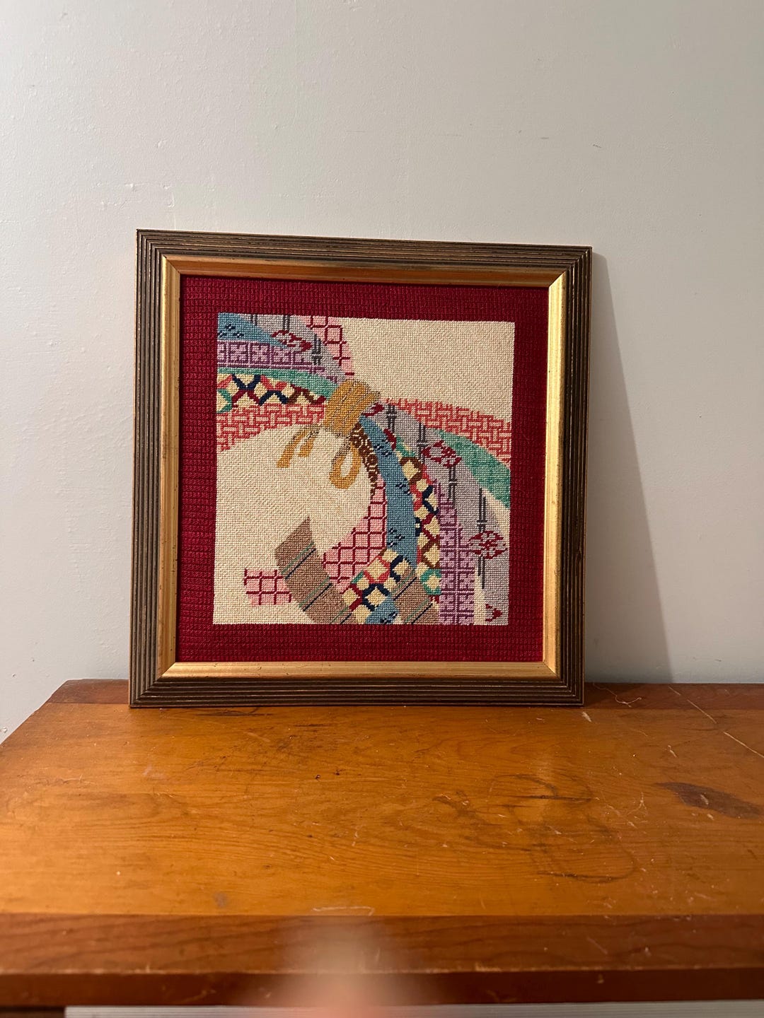 Vintage Embroidery Sampler Wall Framed Picture Art Ribbon Cross Stitch ...