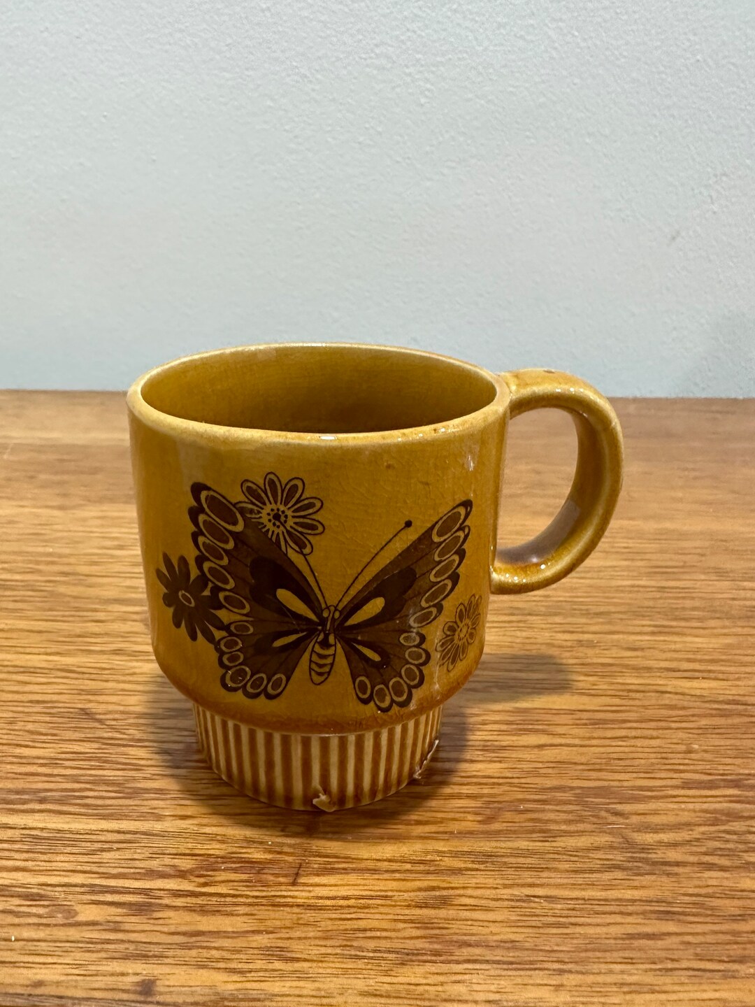 1970 Mug Mid Century Yellow Brown Butterfly Vintage Brady Bunch - Etsy