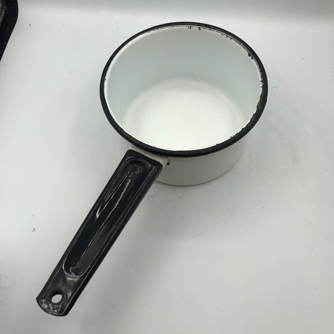 Enamelware Small Pot Vintage White Enamel Wear 3 Cup - Etsy