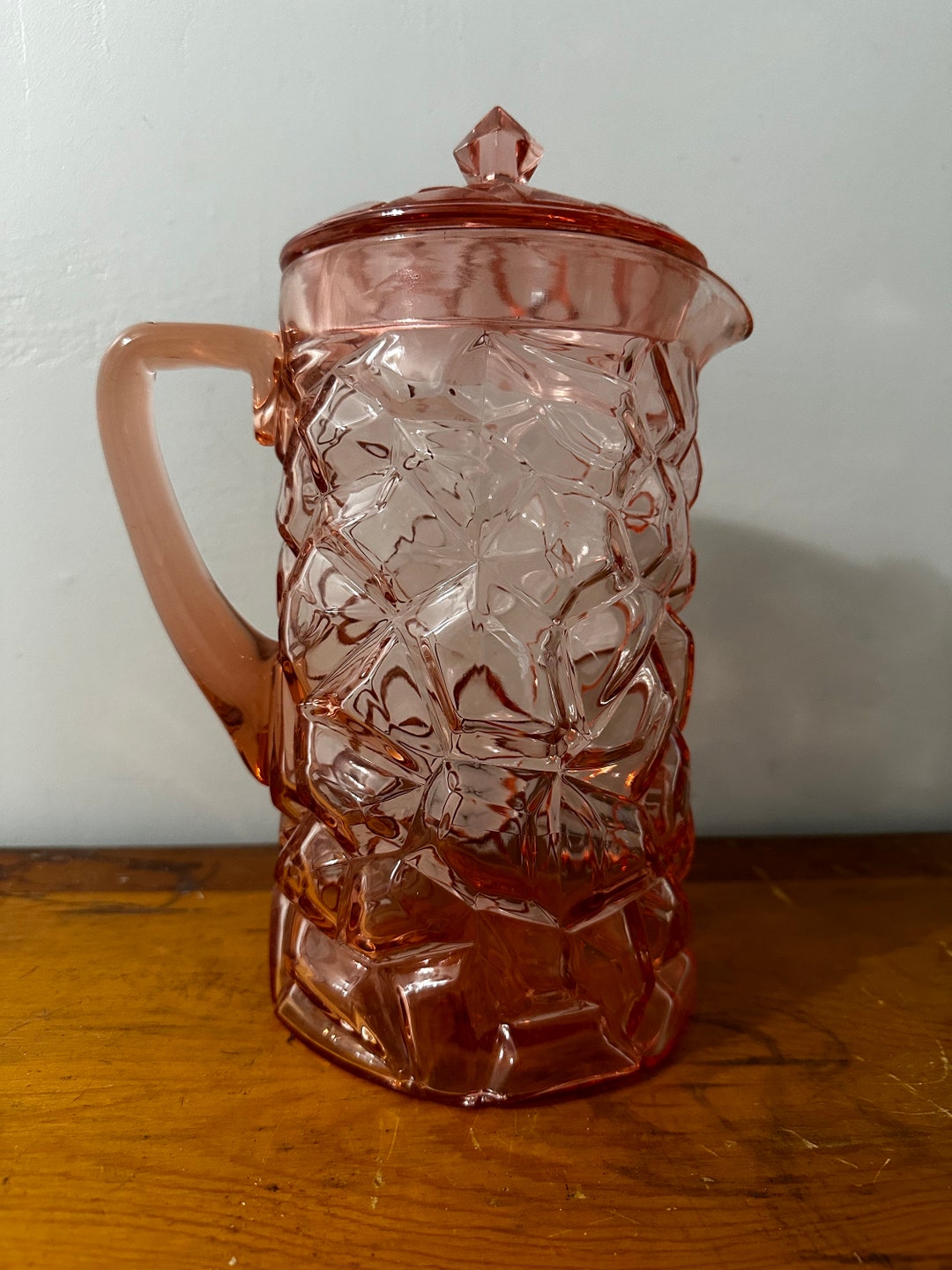 Vintage Glass Pink Depression Glass Pitcher- Glass Pitcher- With Lid ...