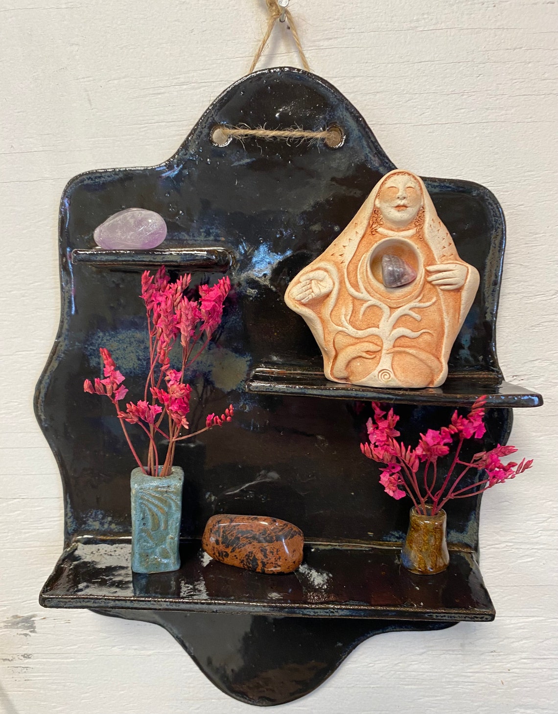 Pottery, Handmade Altar, Shelf, Wall Hanging, Midnight Black With ...