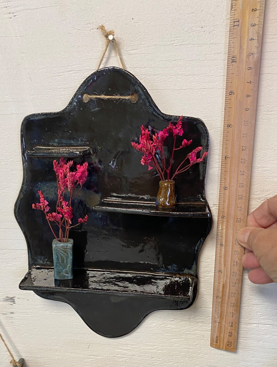 Pottery, Handmade Altar, Shelf, Wall Hanging, Midnight Black With ...
