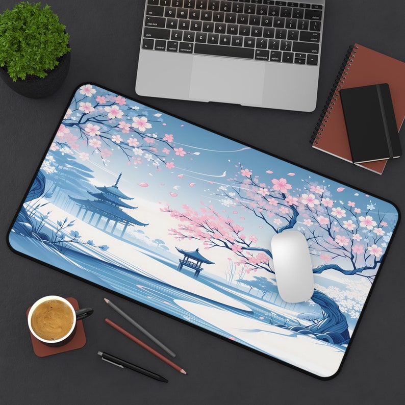 Japanese Cherry Blossom Gaming Mouse Pad Large Mousepad, Stitched Edges ...