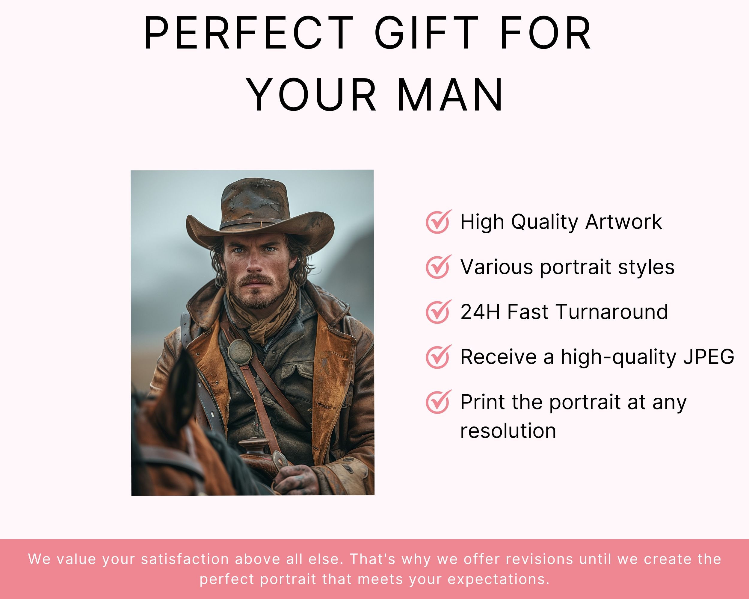 Custom Portrait From Photo American Cowboy Western US Personalized ...