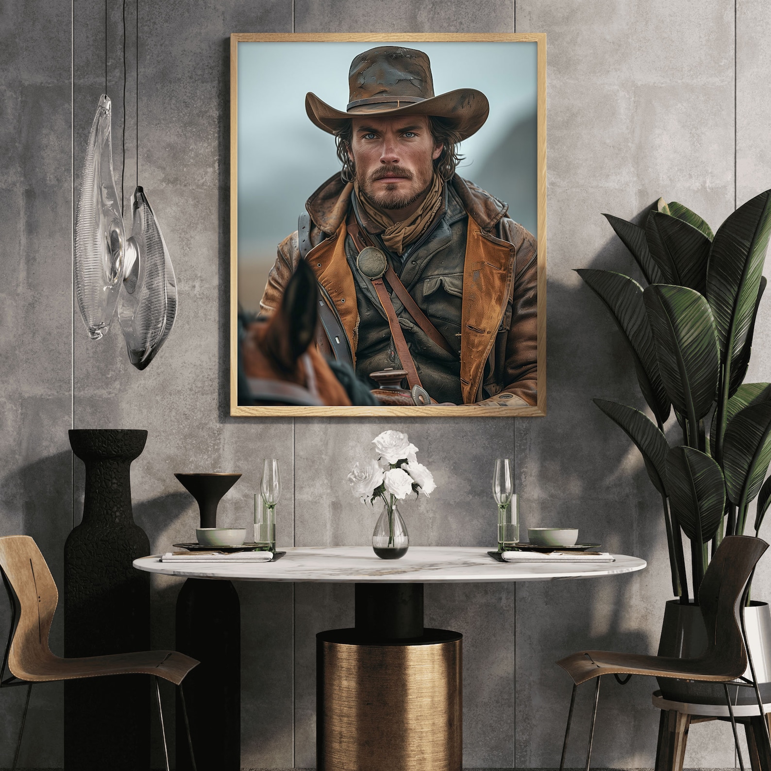 Custom Portrait From Photo American Cowboy Western US Personalized ...