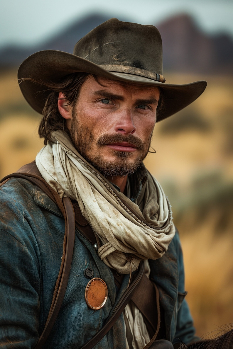 Custom Portrait From Photo American Cowboy Western US Personalized ...