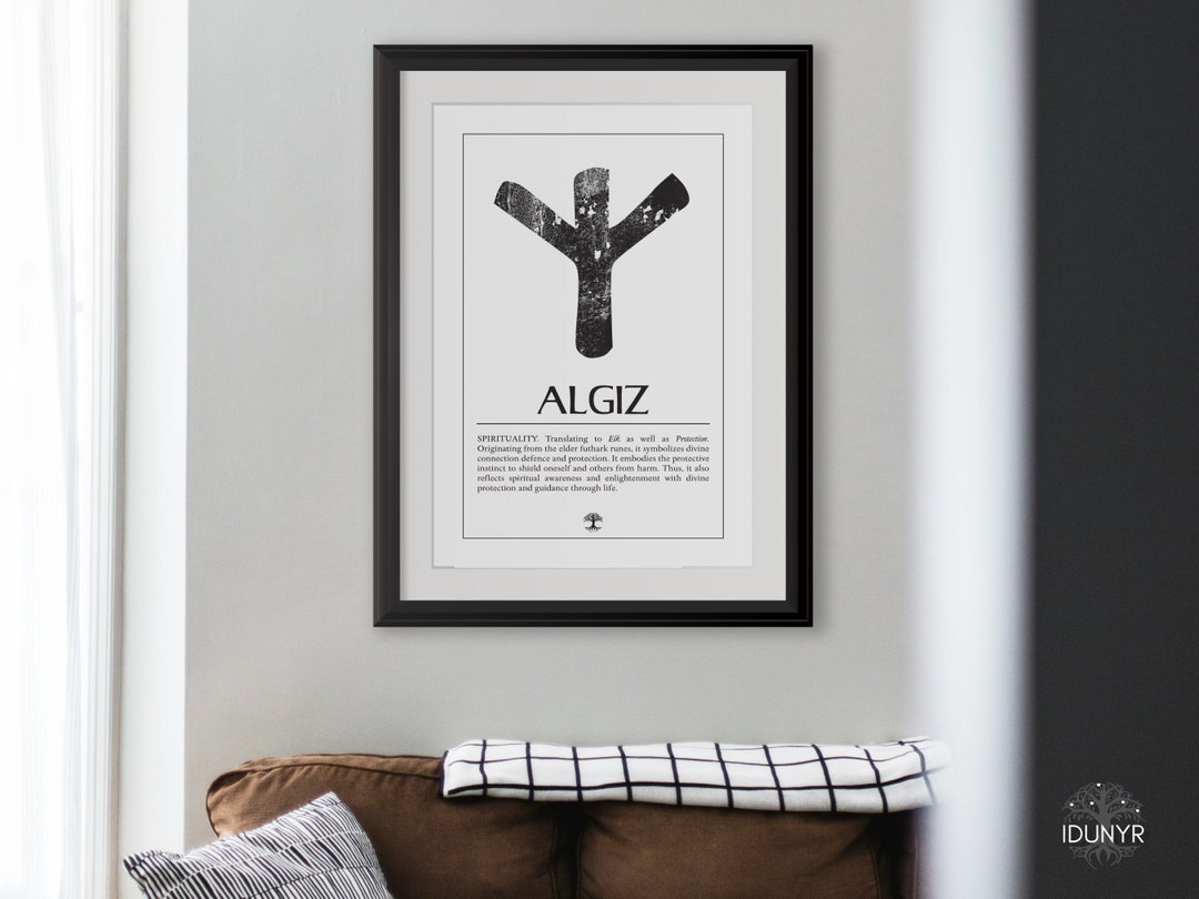 ALGIZ Rune Wall Art Viking Home Decor Spiritual Artwork Runic Alphabet ...