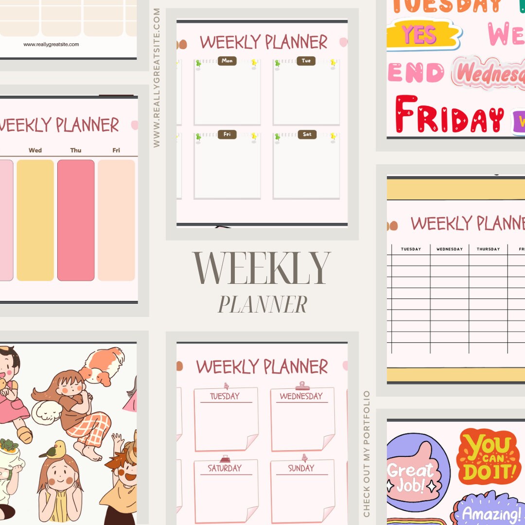 Weekly Planner Printable Cartoon Planner Landscape Cute Undated Planner ...