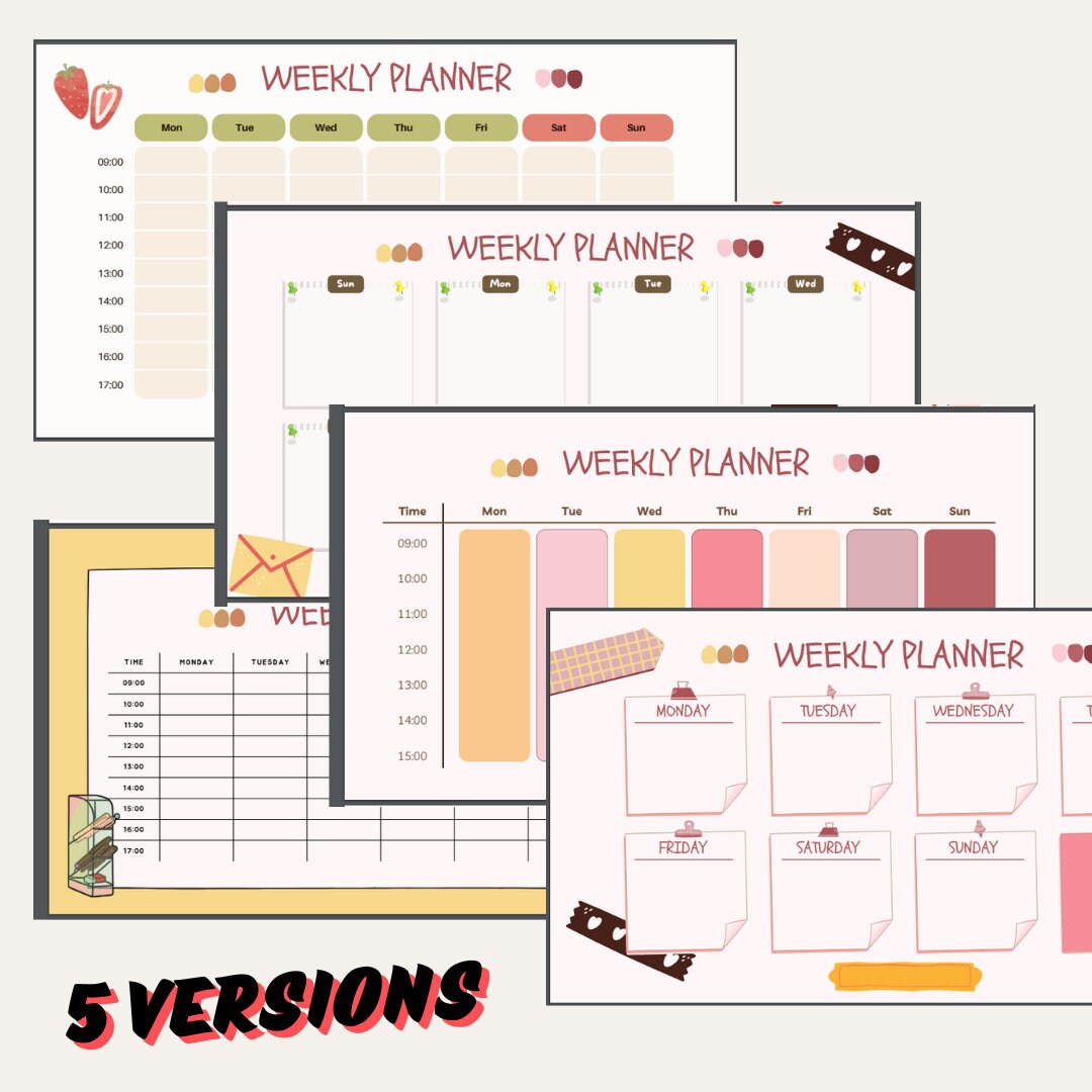 Weekly Planner Printable Cartoon Planner Landscape Cute Undated Planner ...