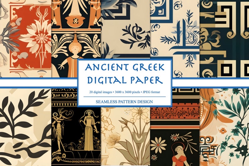 Ancient Greek Digital Paper, Seamless Ancient Greek Patterns Printable ...