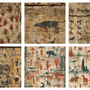 Prehistoric Cave Painting Digital Paper, Seamless Prehistoric Cave ...