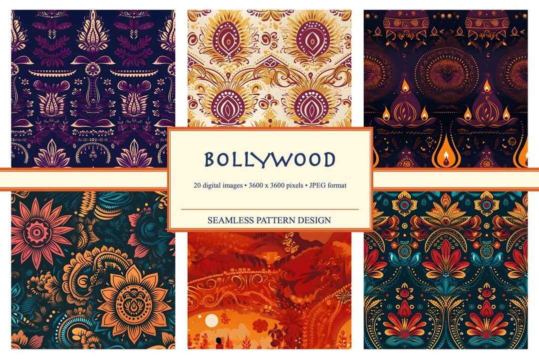 Bollywood Art Digital Paper, Seamless Bollywood Art Patterns Printable ...