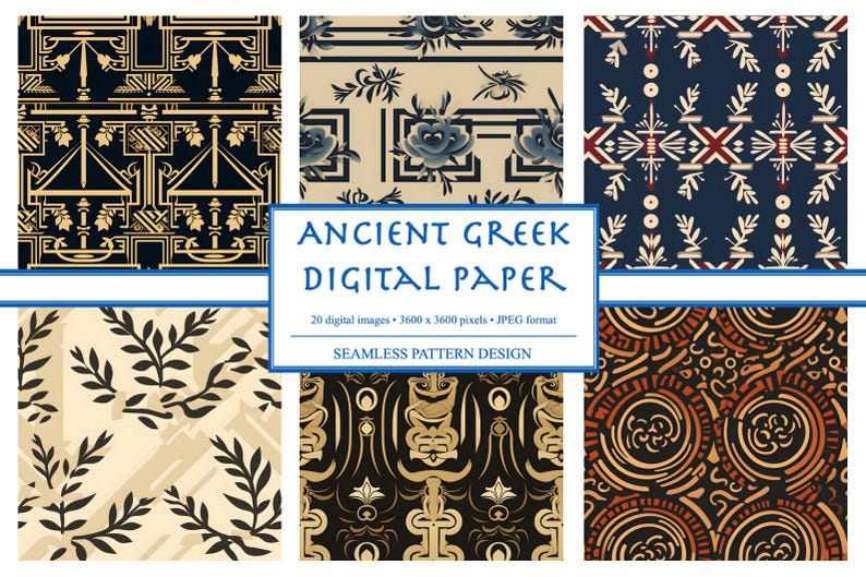 Ancient Greek Digital Paper, Seamless Ancient Greek Patterns Printable ...