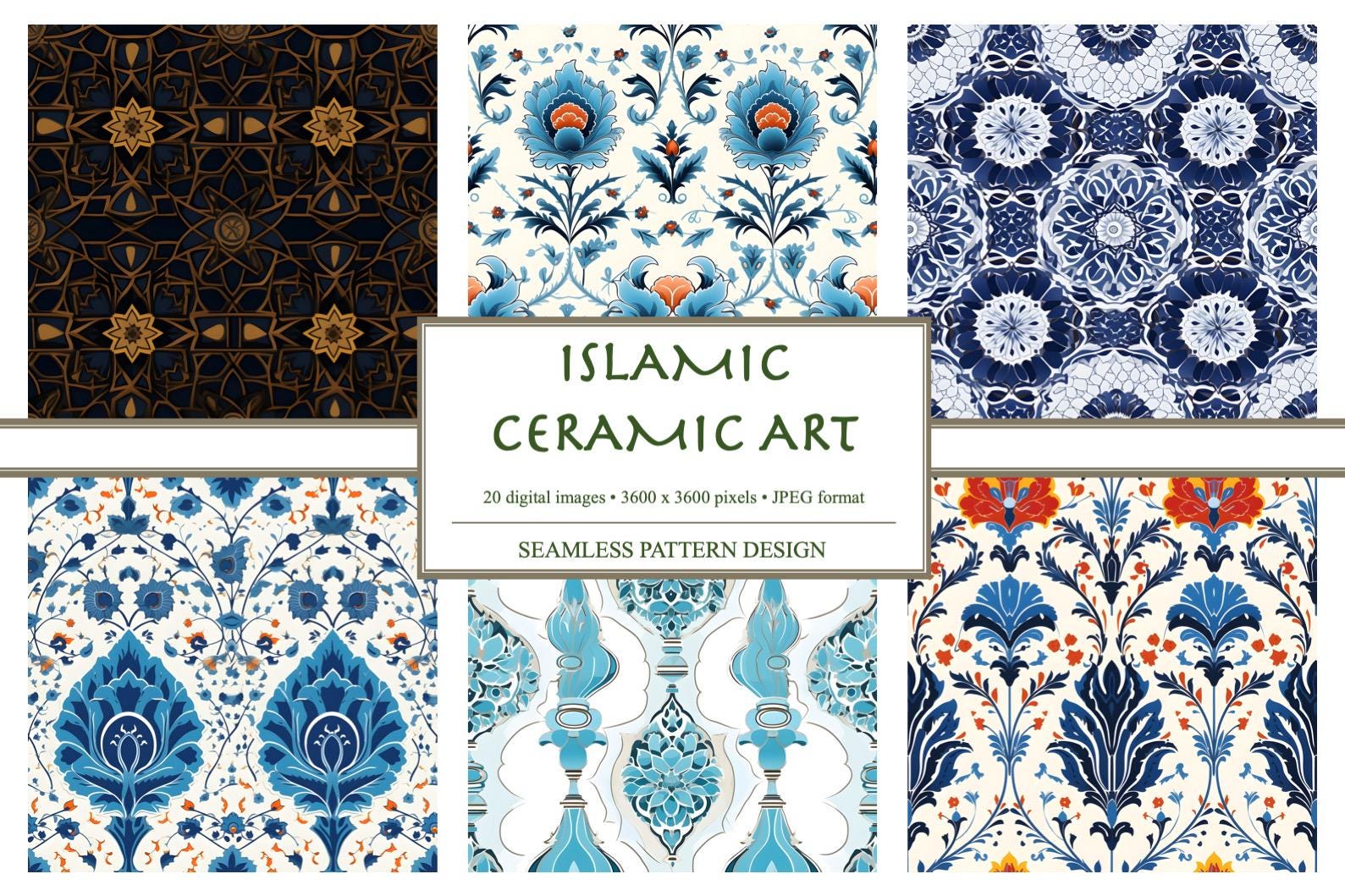 Islamic Ceramic Art Digital Paper, Seamless Islamic Art Patterns ...