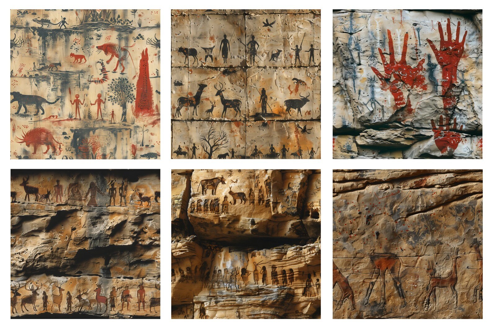 Prehistoric Cave Painting Digital Paper, Seamless Prehistoric Cave ...