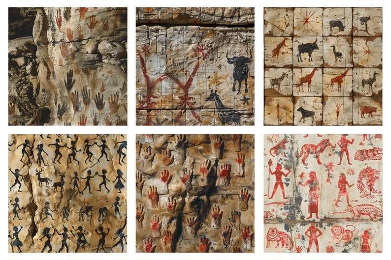 Prehistoric Cave Painting Digital Paper, Seamless Prehistoric Cave ...
