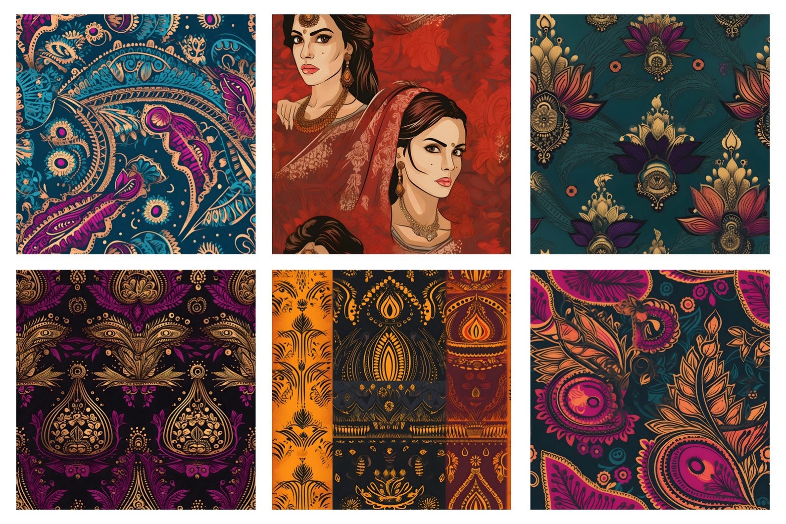 Bollywood Art Digital Paper, Seamless Bollywood Art Patterns Printable ...