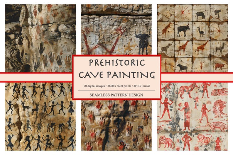 Prehistoric Cave Painting Digital Paper, Seamless Prehistoric Cave ...