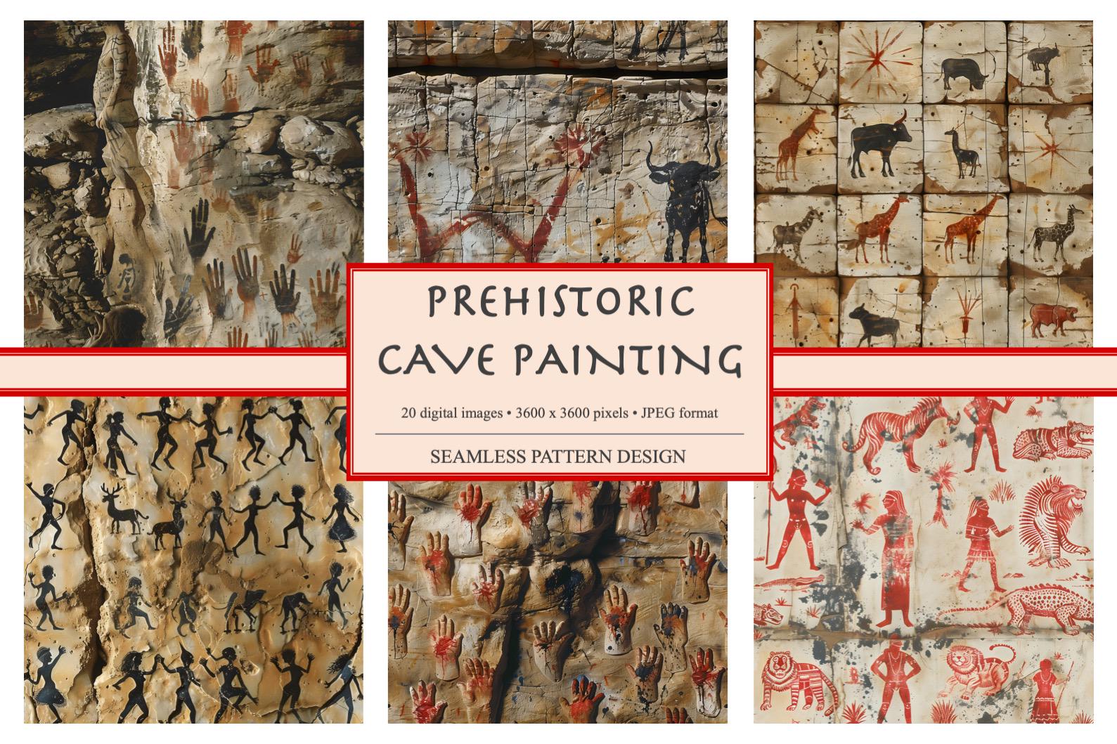 Prehistoric Cave Painting Digital Paper, Seamless Prehistoric Cave ...