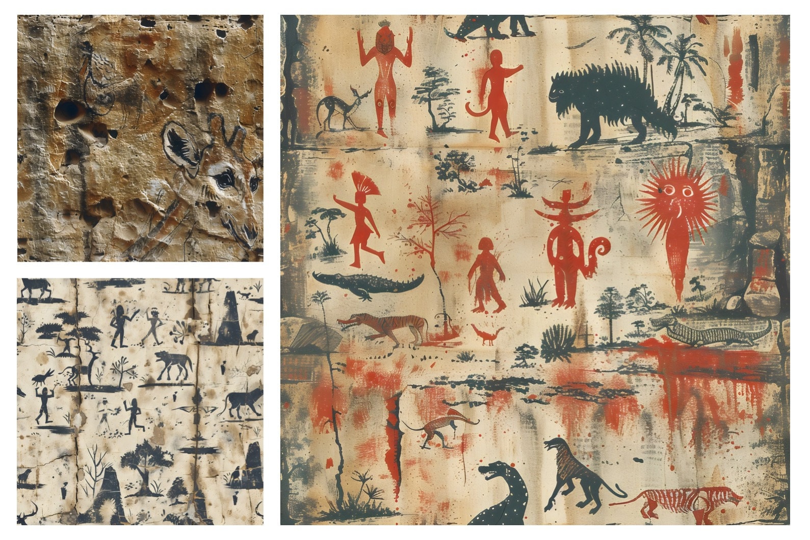 Prehistoric Cave Painting Digital Paper, Seamless Prehistoric Cave ...