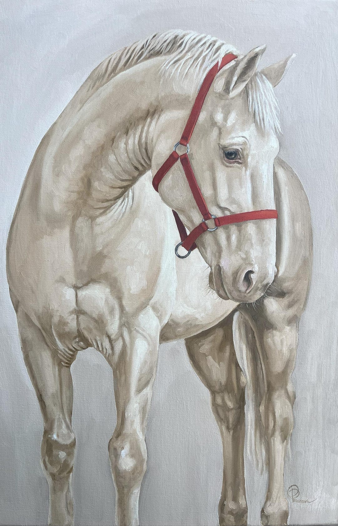 White Horse Oil Painting Realistic Animal Art on Canvas – 15.7"x23.6" L ...