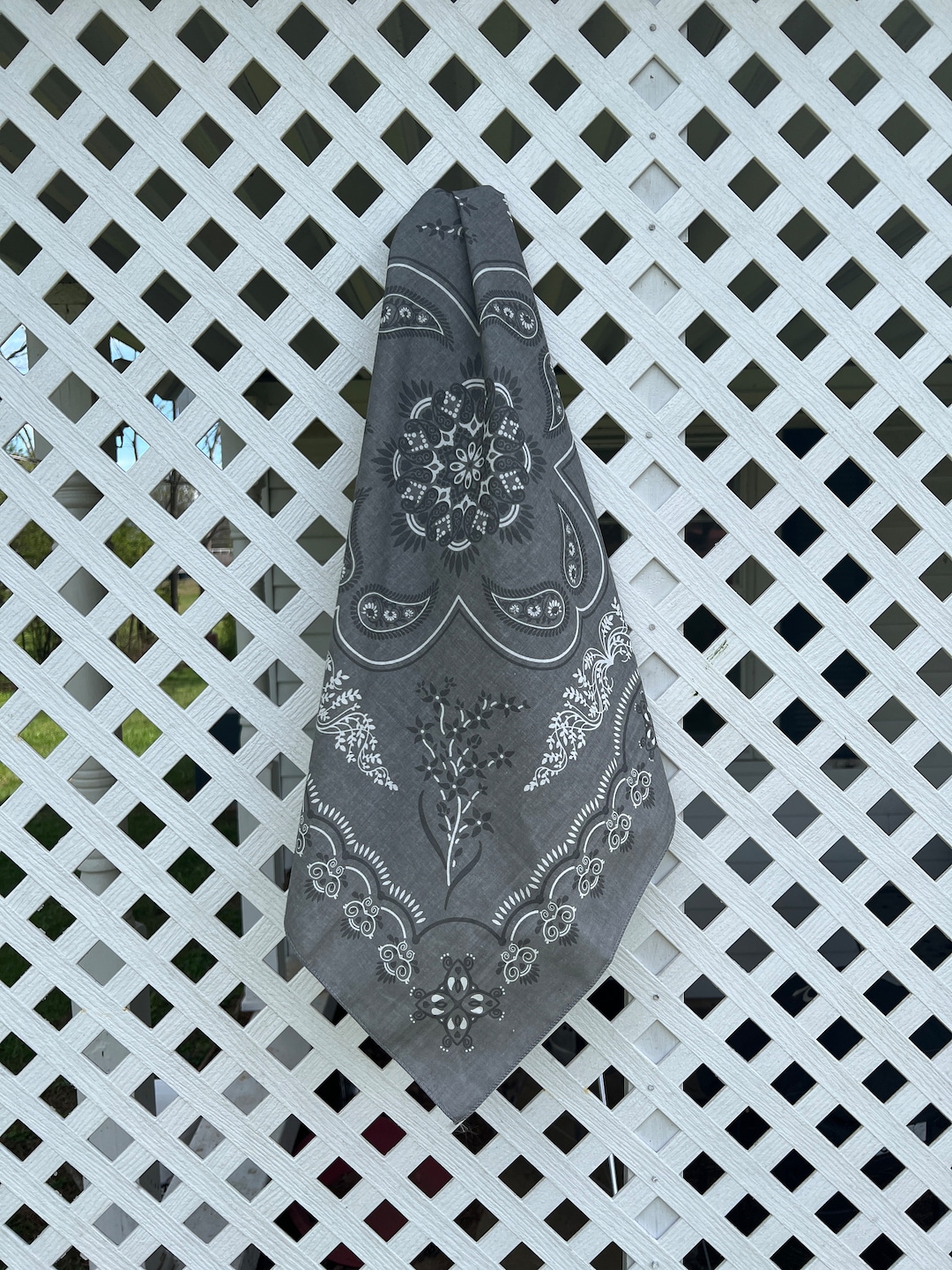 Floral Grey Paisley Bandanna, Hav-a-hank, 27x27, Made in USA, Great for ...