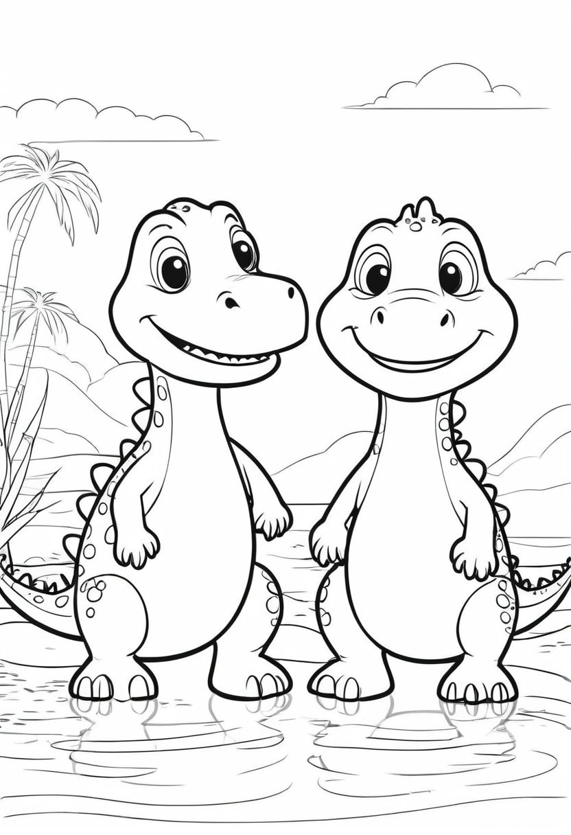 20 Sweet Cartoon Baby Dinosaurs Coloring Book, Adults Kids, Instant ...