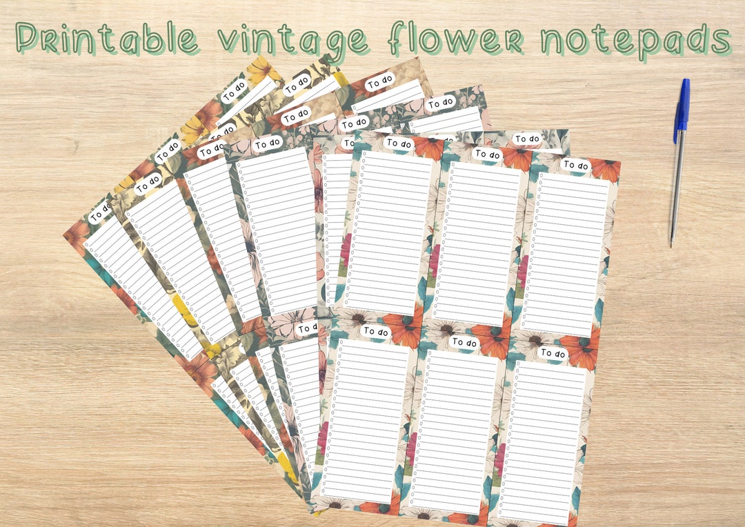 Printable to Do List Vintage Flower Checklist A4 Notepad Digital ...