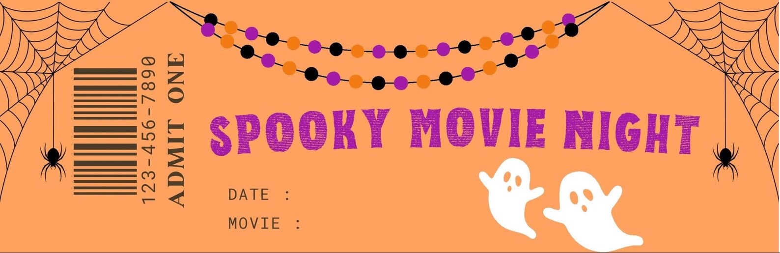 Kids Halloween Movie Night Ticket, Digital Download, Spooky Printable ...