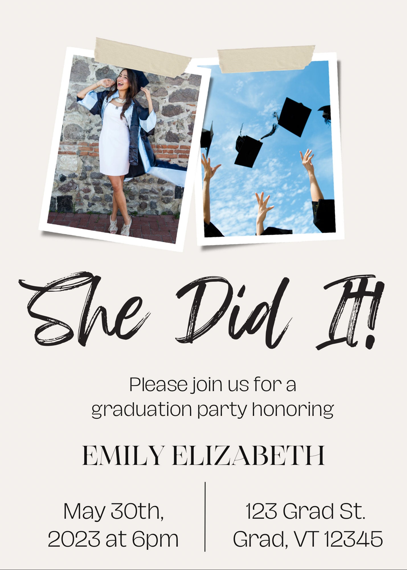 Custom Graduation Party Invitation for Her, She Did It Invite, Girls ...