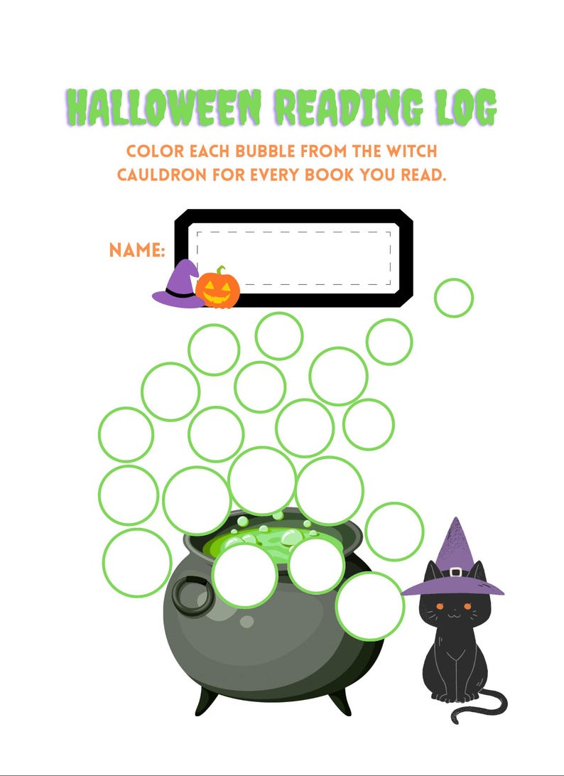 Halloween Reading Log for Kids | Printable Cauldron Book Tracker | Fun ...