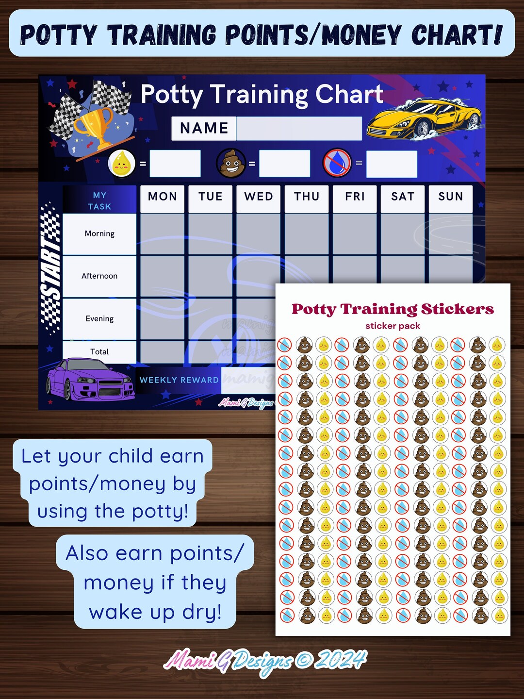 Potty Training Points Money Rewards Chart Race Car - Etsy